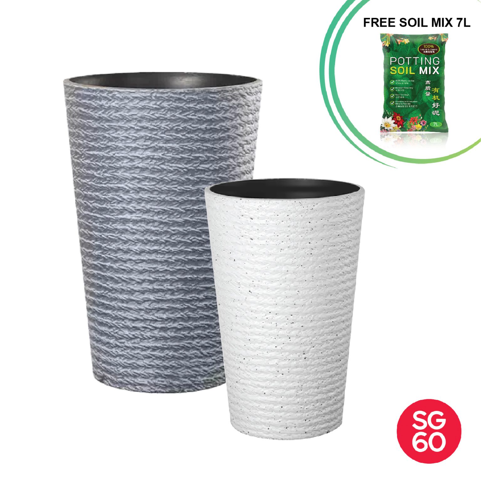 GS Tall Planters / Flower Pots YT1 | YT2 (Free Soil Mix 7L) - Greenspade