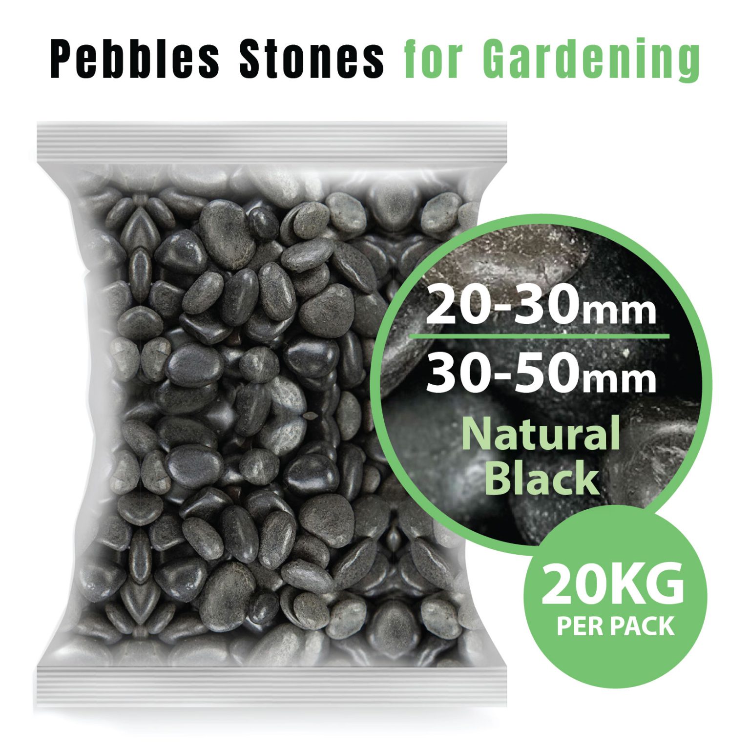Pebbles & Stones for Gardening (Natural Black) - 20~30mm | 30~50mm ...